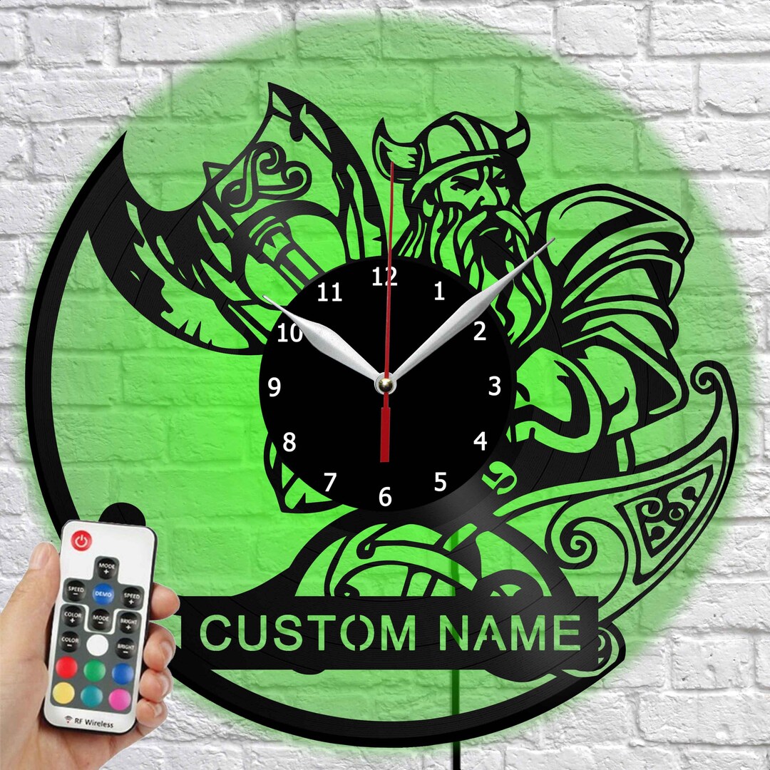 Viking Clock Personalized Name With LED Light Clock Art Home Decor ...