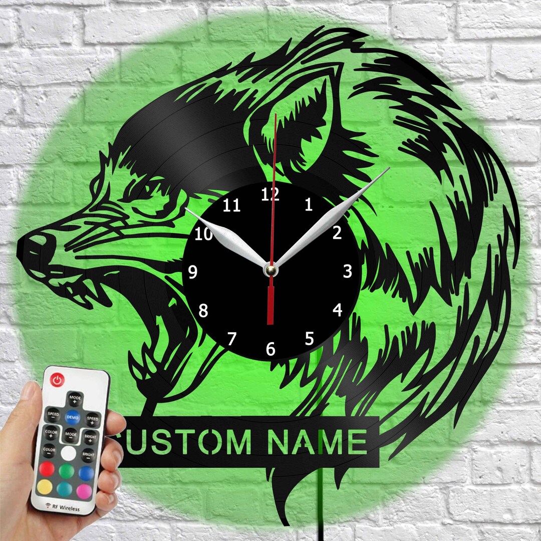 Wolf Clock Personalized Name With LED Light Clock Art Home Decor Light ...