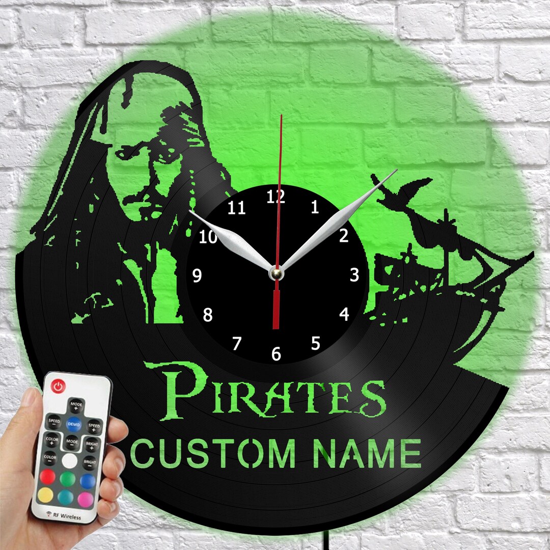 Pirate Custom Name Clock With LED Light Wall Clock Art Decor Home Vinyl ...