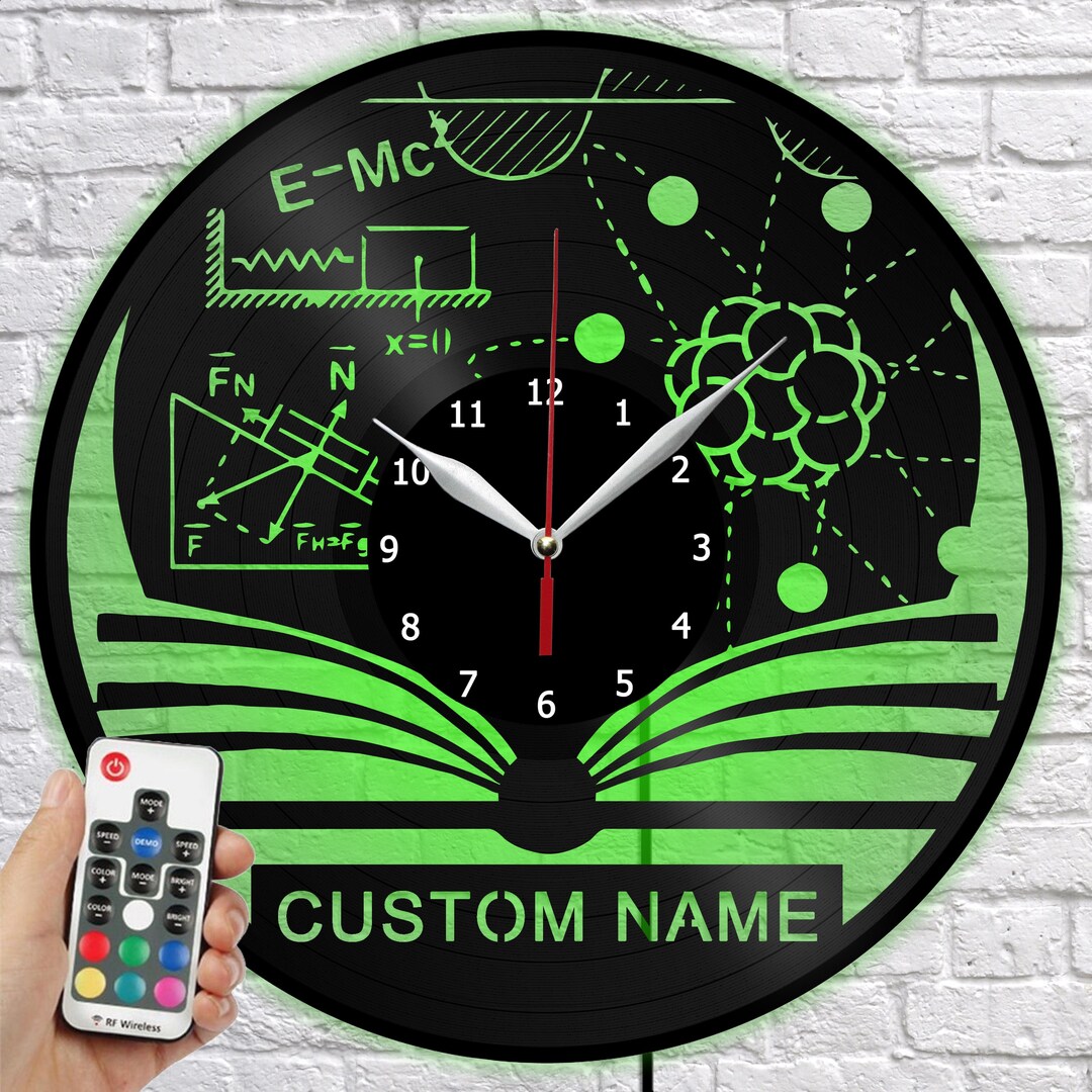 Physics Custom Name Clock With LED Light Vinyl Wall Clock Art Decor ...