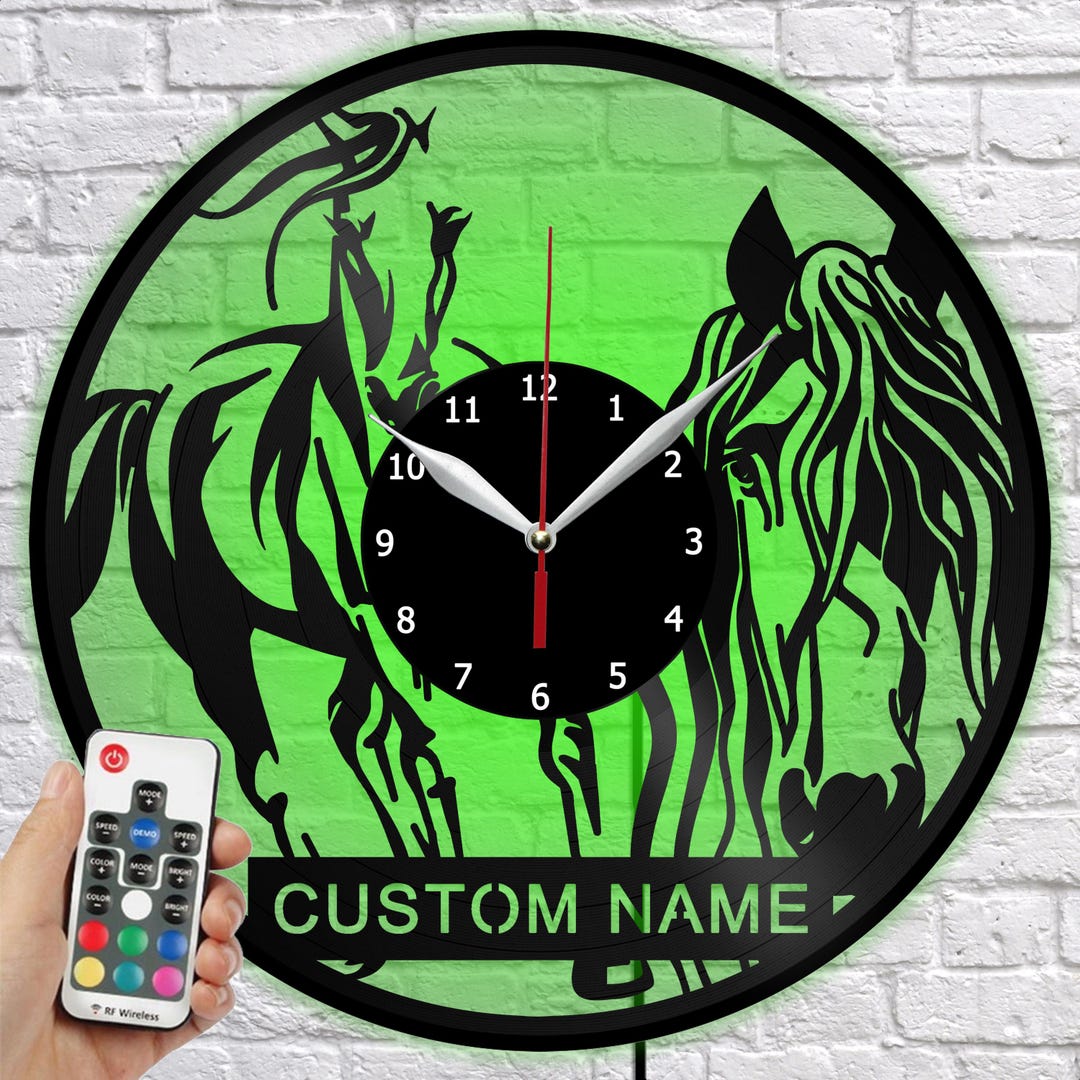Horse Clock Personalized Name With LED Light Clock Art Home Decor Light ...