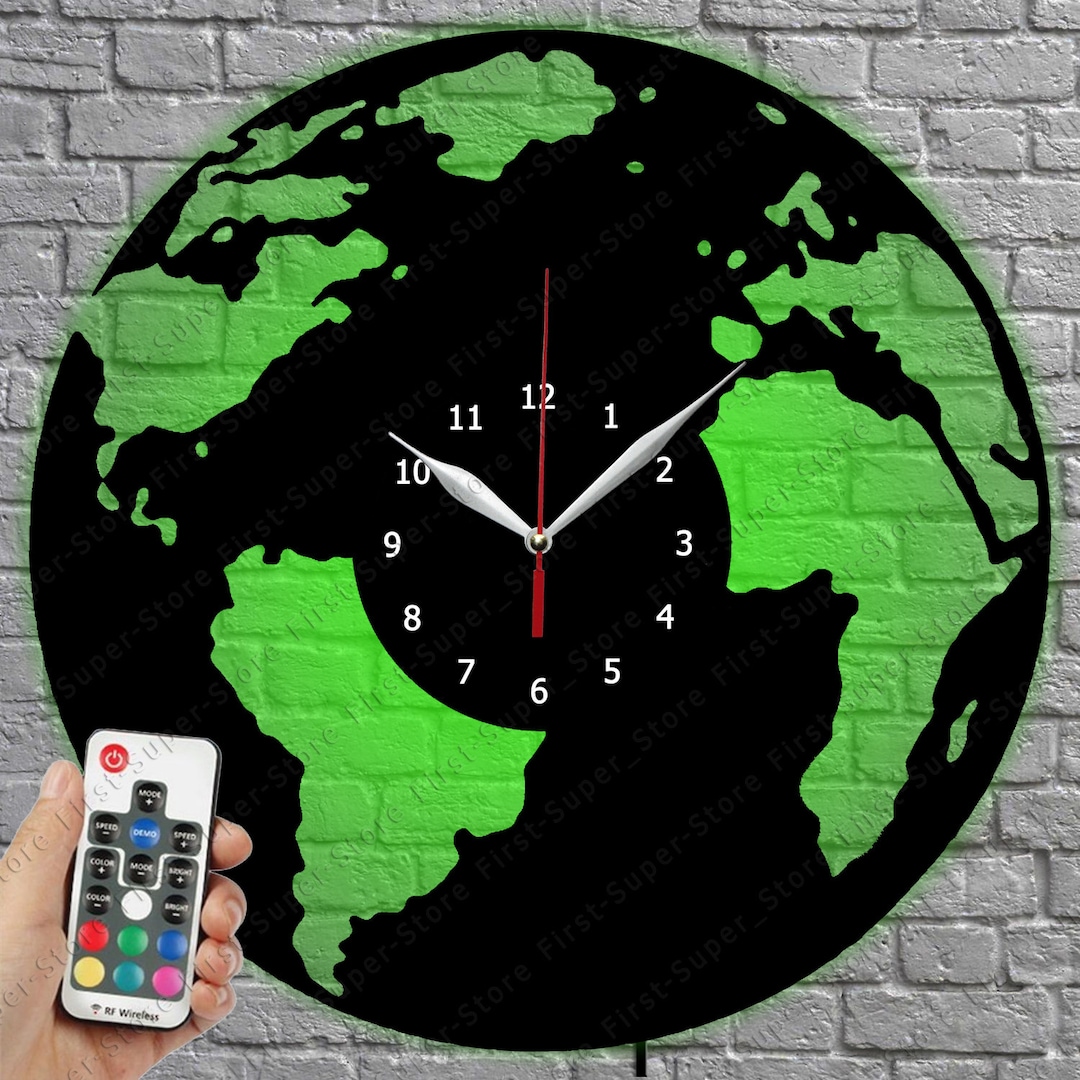 Planet Earth Vinyl Clock With LED Light Vinyl Wall Clock Art Home Decor ...