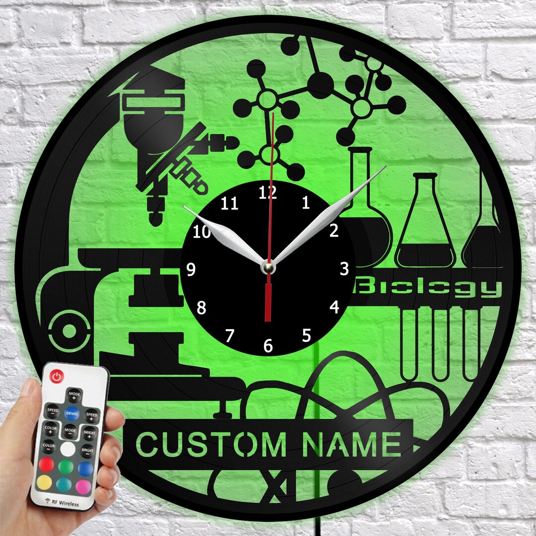 Biology Custom Name Clock With LED Light Vinyl Wall Clock Art Decor ...