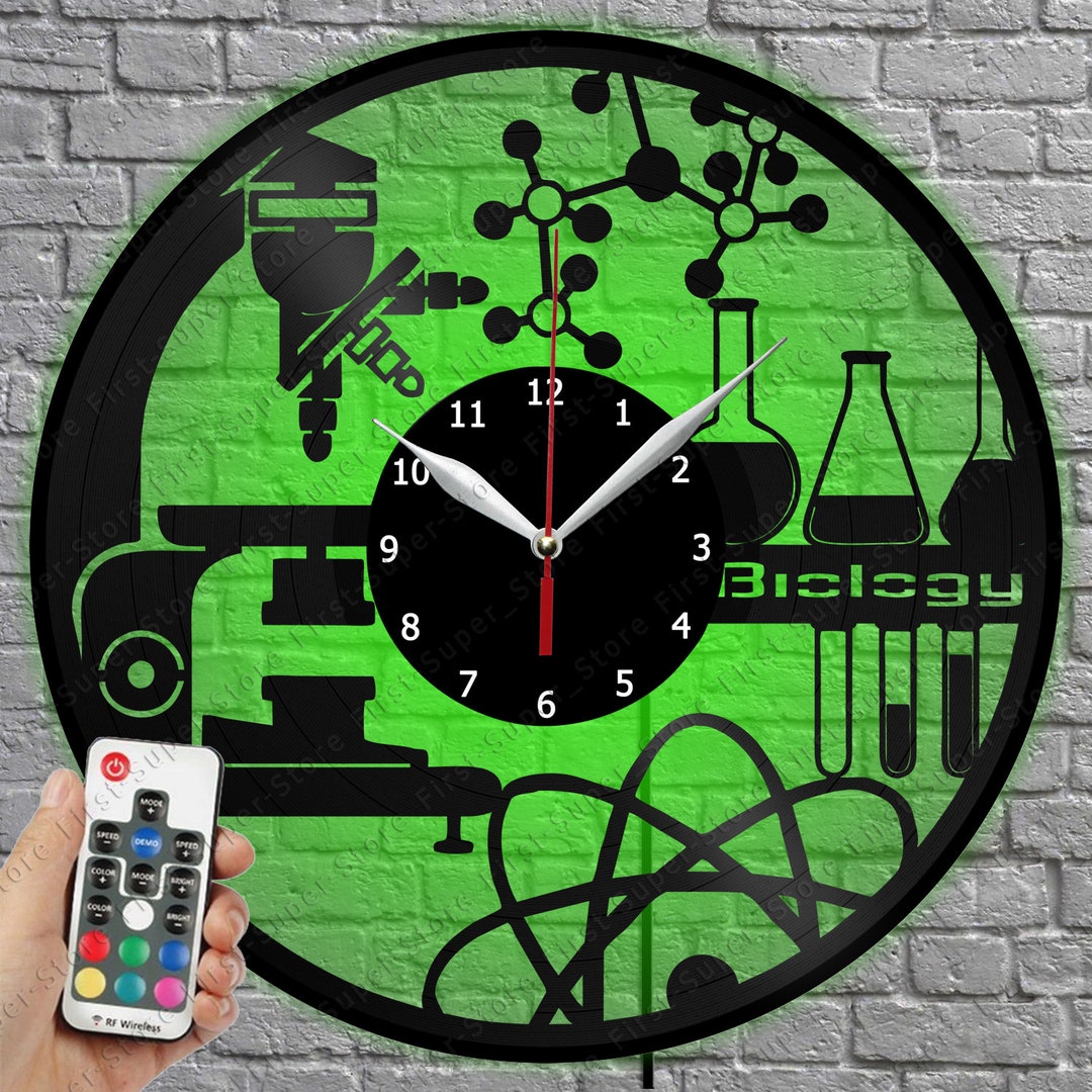 Biology Vinyl Clock With LED Light Vinyl Wall Clock Art Home Decor ...
