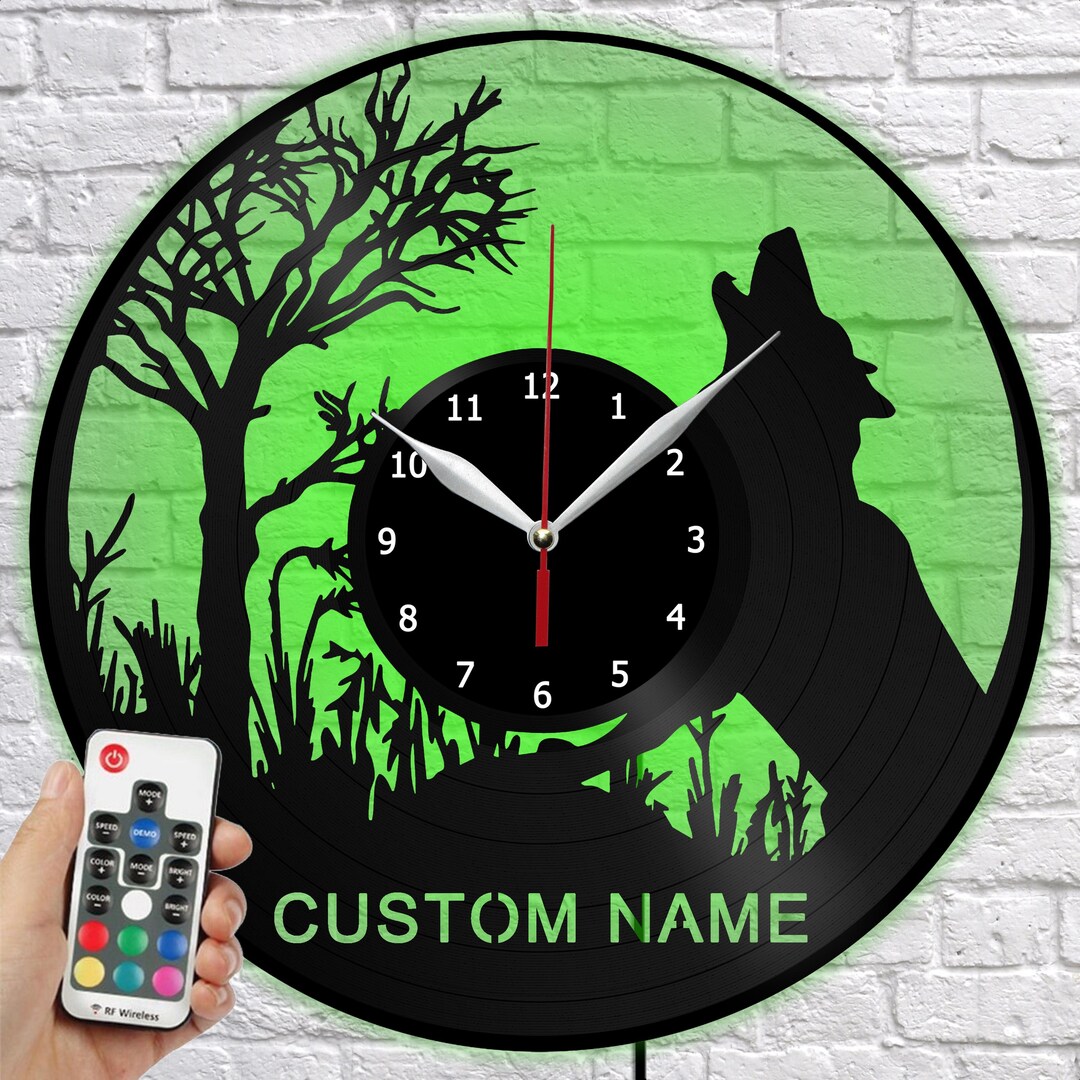 Wolf Clock Personalized Name With LED Light Clock Art Home Decor Light ...