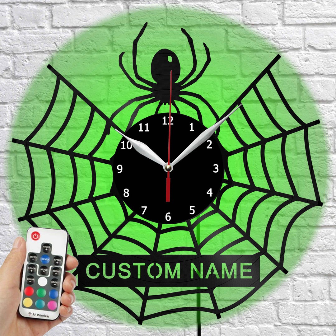 Spider Clock Personalized Name With LED Light Clock Art Home Decor ...