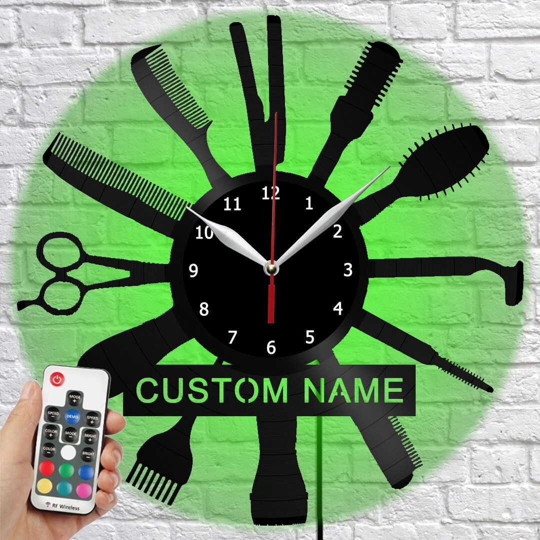 Barber Shop Clock With LED Light Vinyl Wall Clock Art Home Decor Vinyl ...