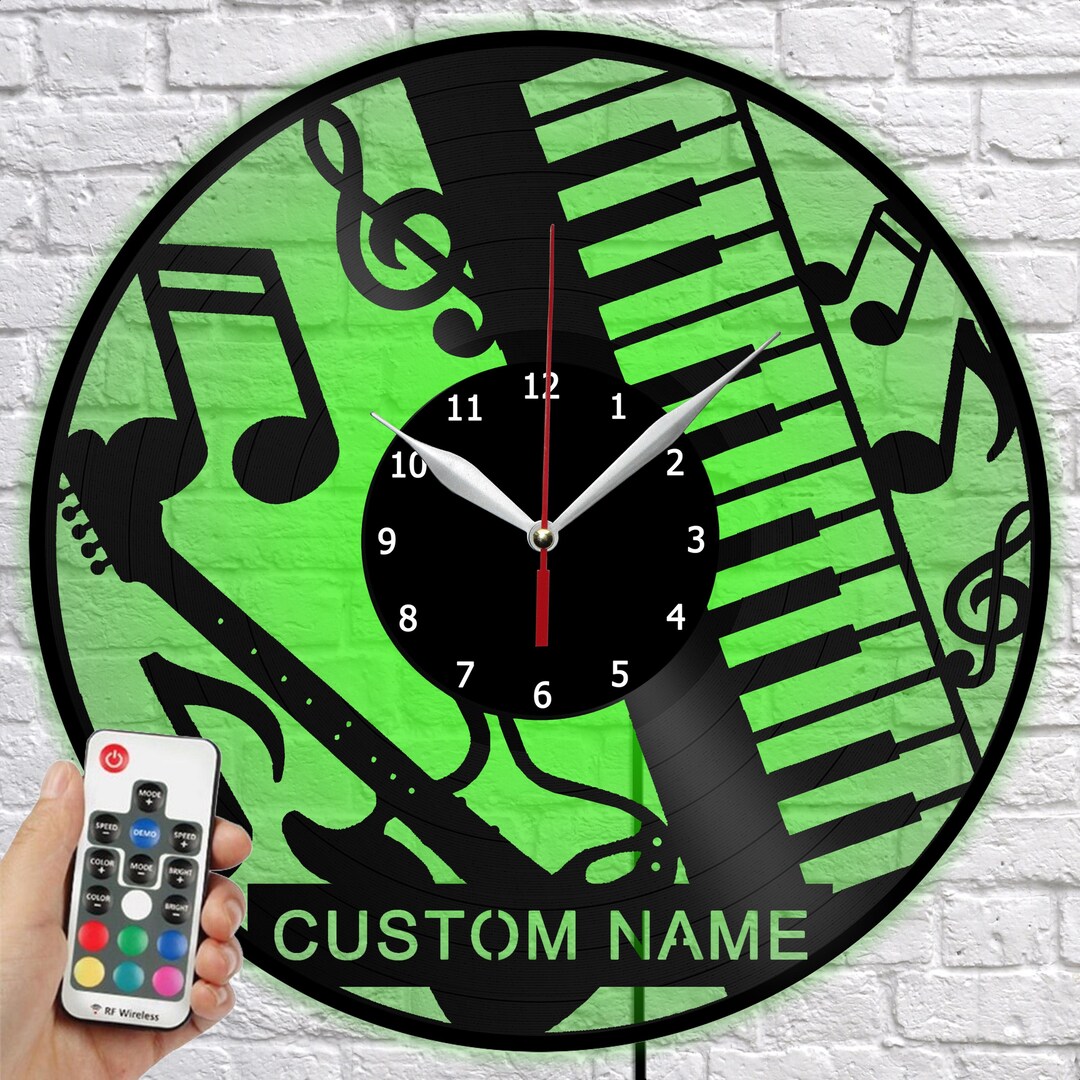 Piano Guitar Clock With LED Light Vinyl Wall Clock Art Home Decor Musiс ...