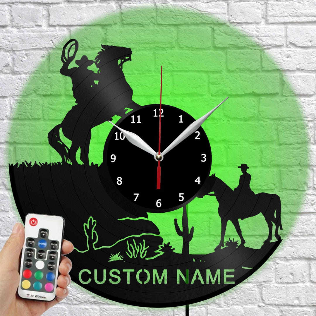 Cowboy Clock Personalized Name With LED Light Clock Art Home Decor ...
