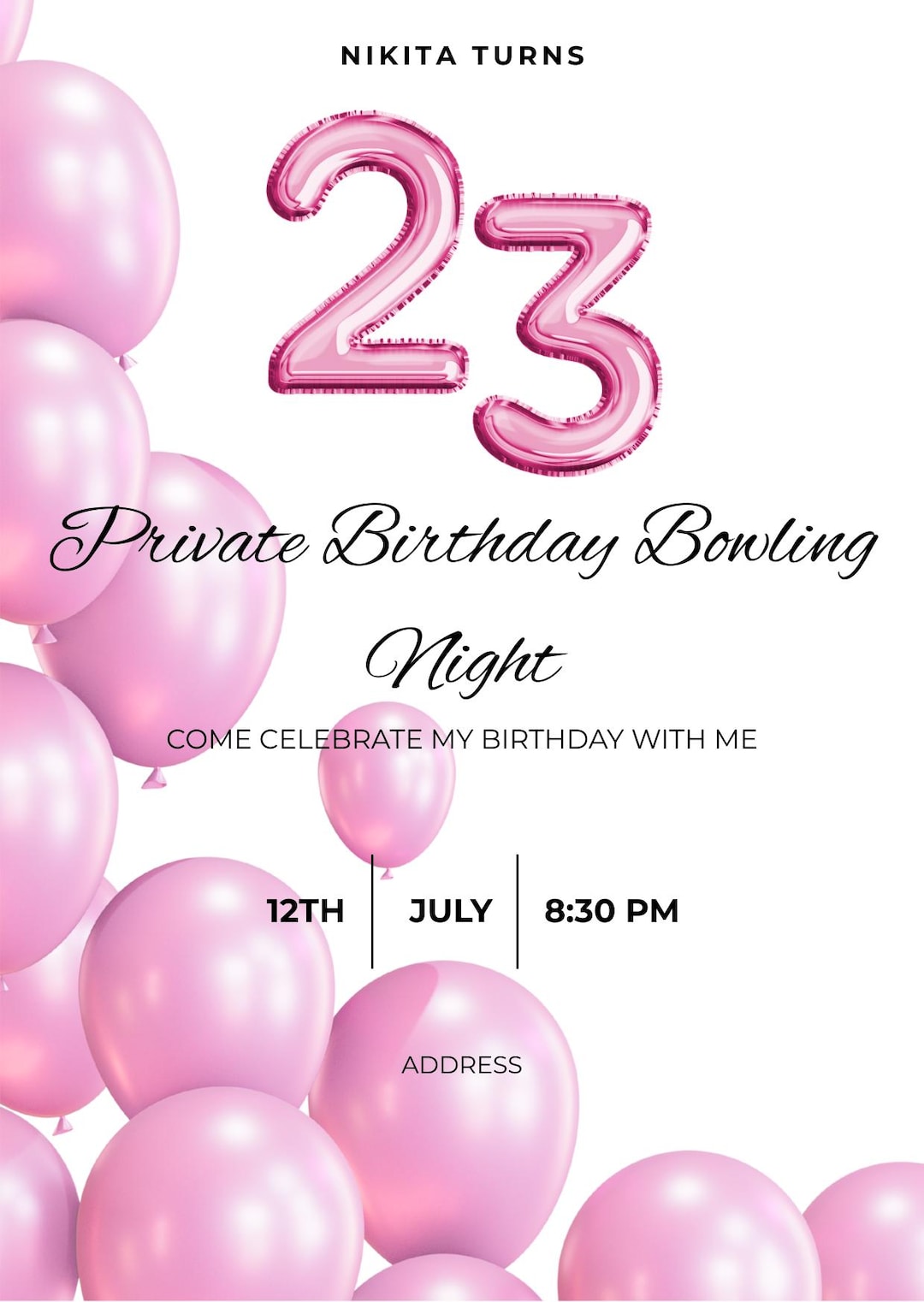 23rd Pink Birthday Theme Invitation / Editable / Girl Birthday ...