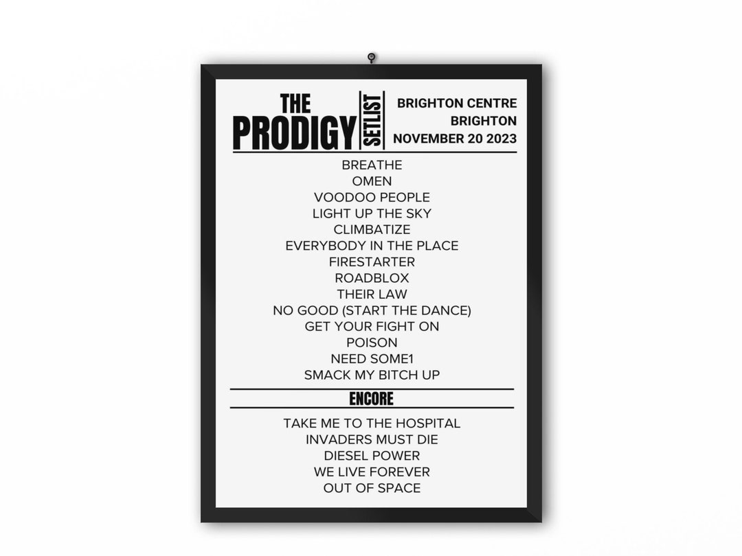 The Prodigy Brighton November 2023 Replica Setlist premium Glossy ...