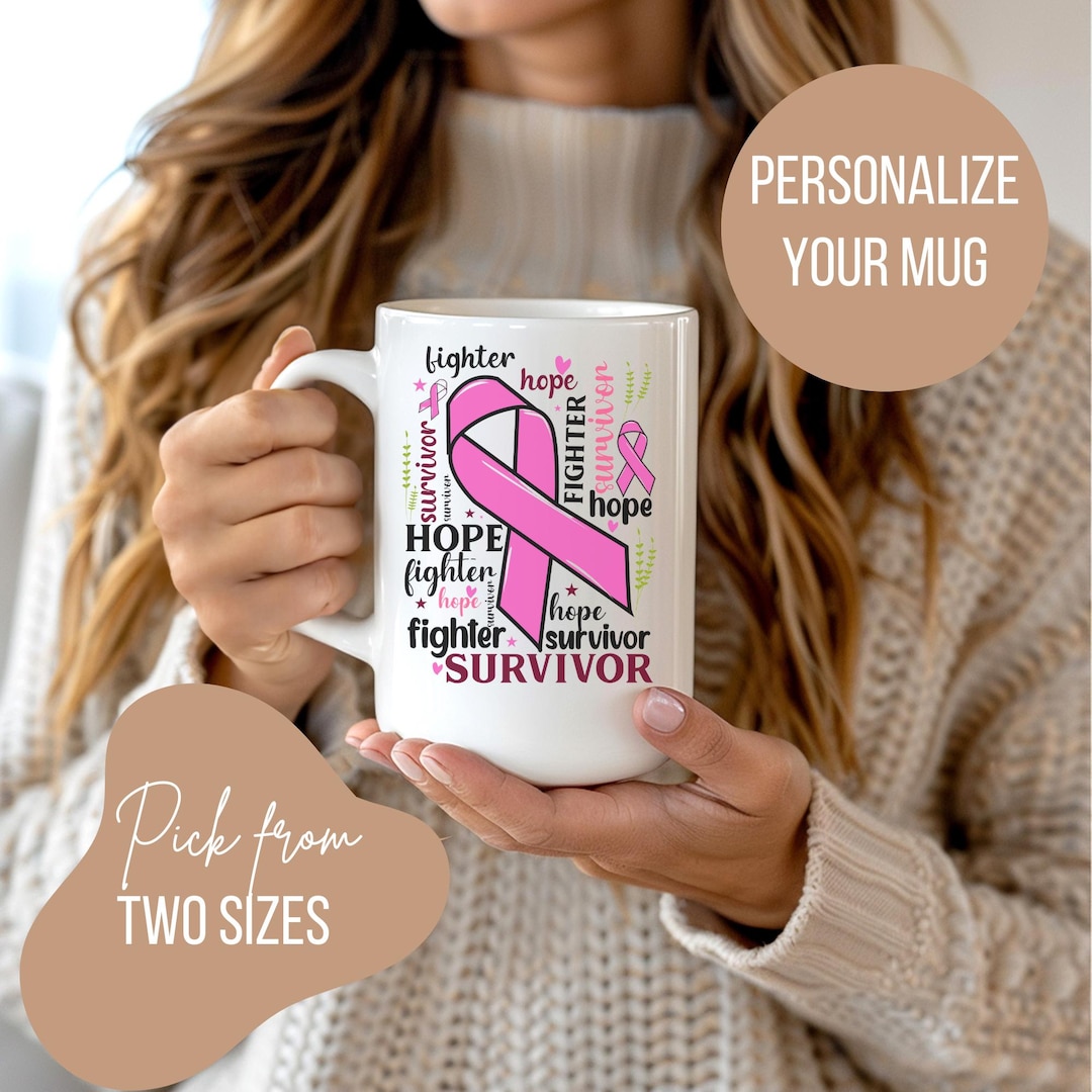 Breast Cancer Survivor Mug: Pink Ribbon Coffee Cup - Etsy