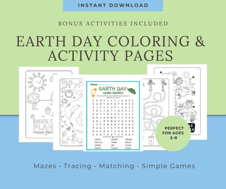 Earth Day Coloring Pages Activity Pack, Kids Homeschool Printable ...