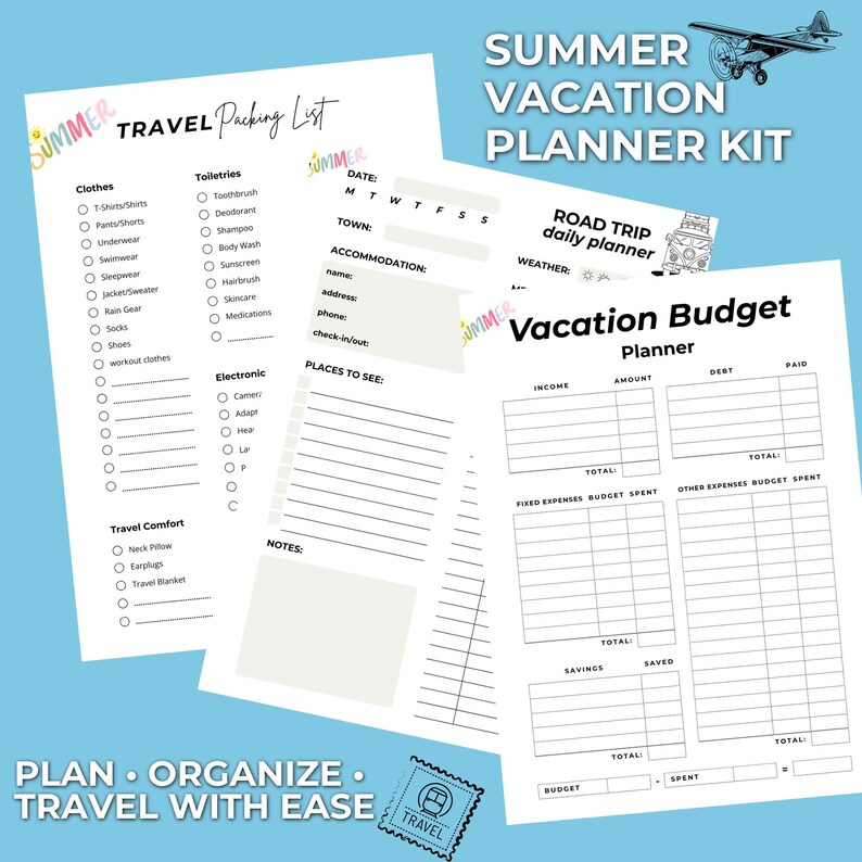 Summer Vacation Planner Bundle, Travel Itinerary, Budget, Road Trip ...