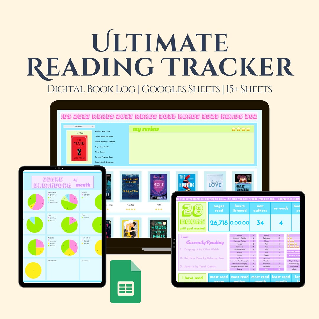 Digital Reading Log Spreadsheet: Book Tracker, Goals, Reviews (google ...