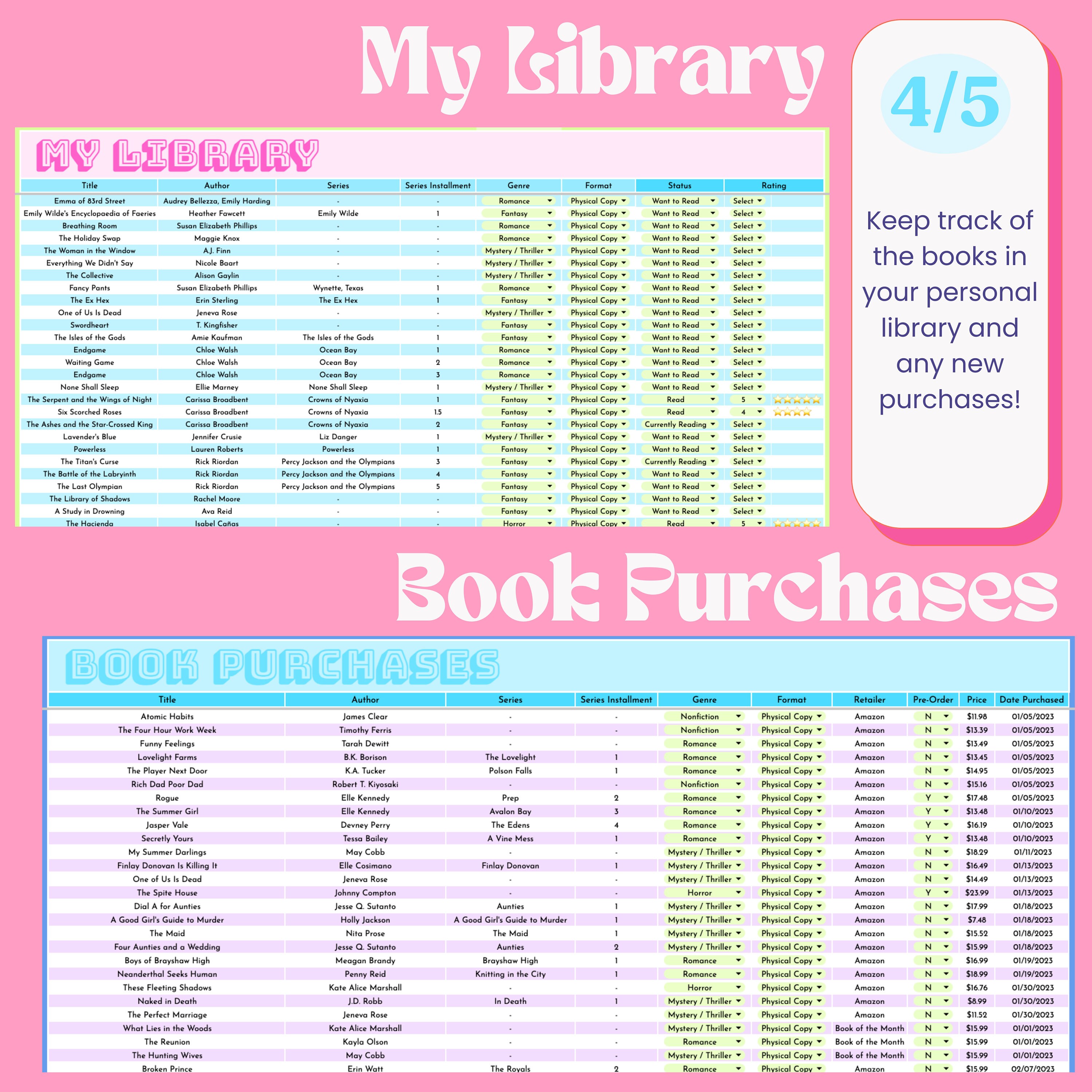 Digital Reading Tracker Book Tracker Spreadsheet Digital Book Log ...