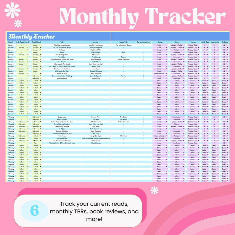 Digital Reading Tracker Book Tracker Spreadsheet Digital Book Log ...