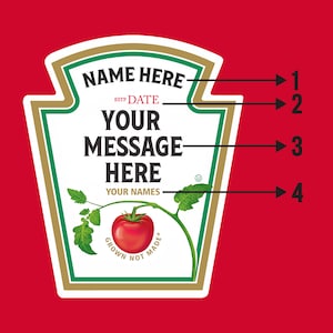 Personalised Tomato Ketchup, Sauce Label Vinyl, Sticker Funny, Gift ...