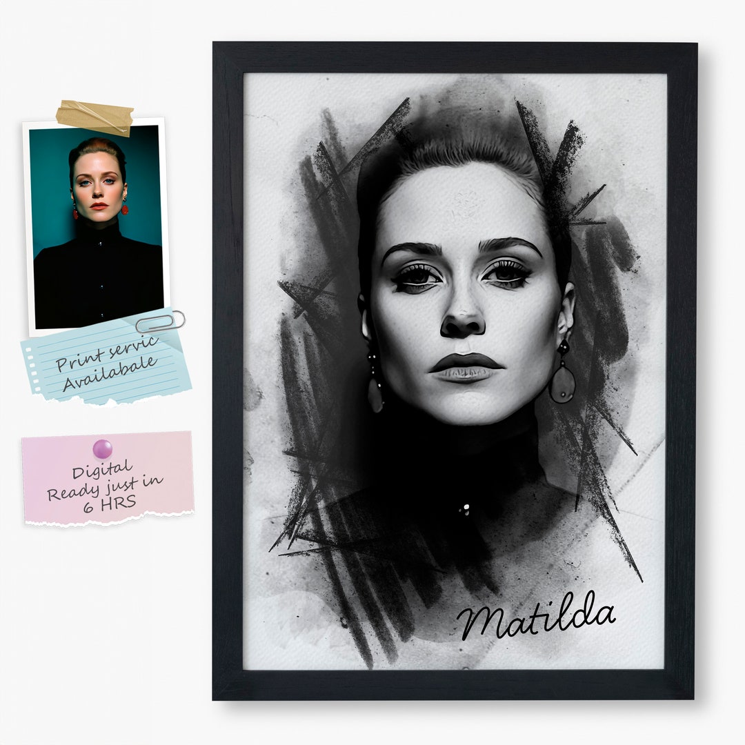 Custom Portrait From Photo With Name, Drawing From Photo, Personalized ...