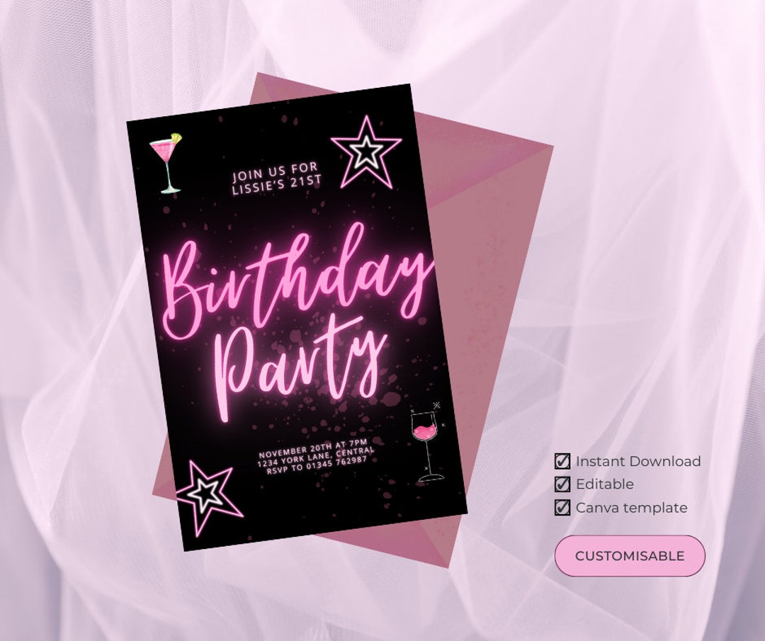 Editable Neon Light Party Invitations Party Invitations - Etsy