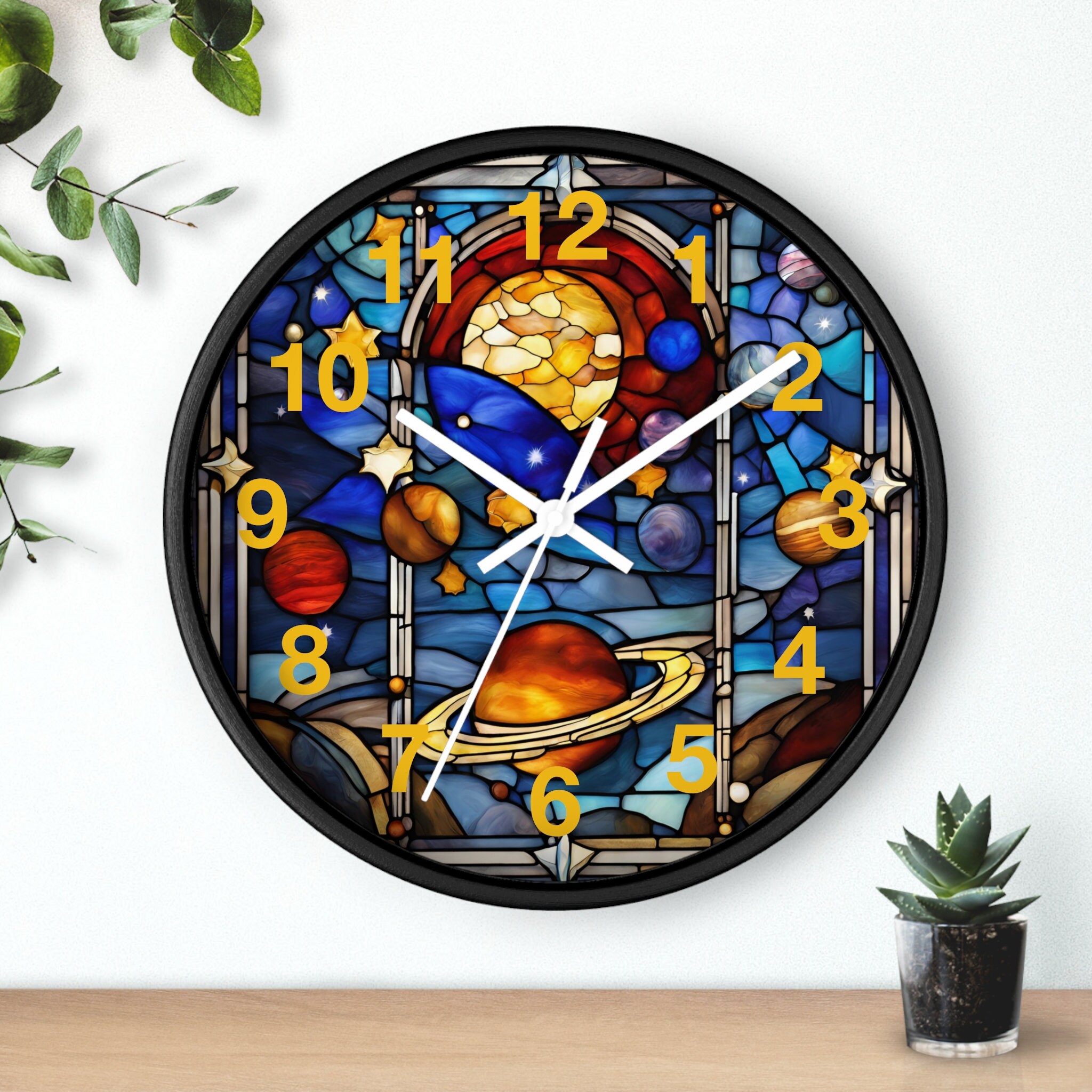 Milky Way Stained Glass Illusion Wood Wall Clock, Choice of 3 Colors ...