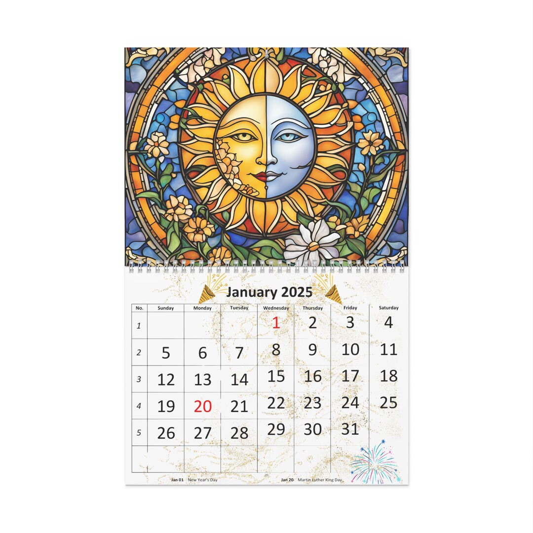 Sun Moon and Wildflowers in Unique Faux Stained Glass Design 2025 Wall ...