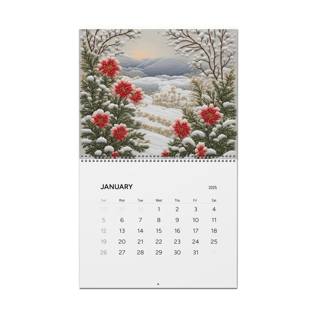 Wildflowers Unique Faux Embroidery Design Wall Calendars 2025 Christmas ...