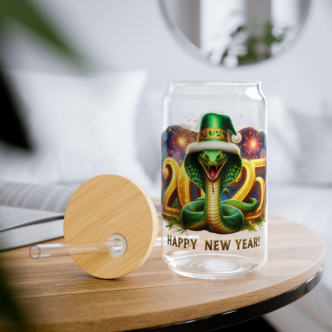 Chinese Lunar Year 2025 Green Snake Sipper Glass, Year of the Snake Libby Glass, Wooden Engraved ...