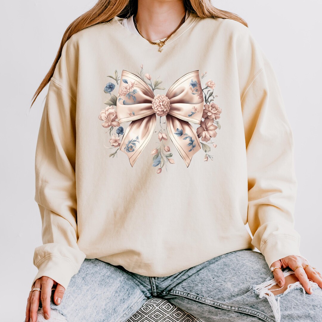 Comfort Colors Pink Coquette Bow and Pink Flowers Sweatshirt Pink ...