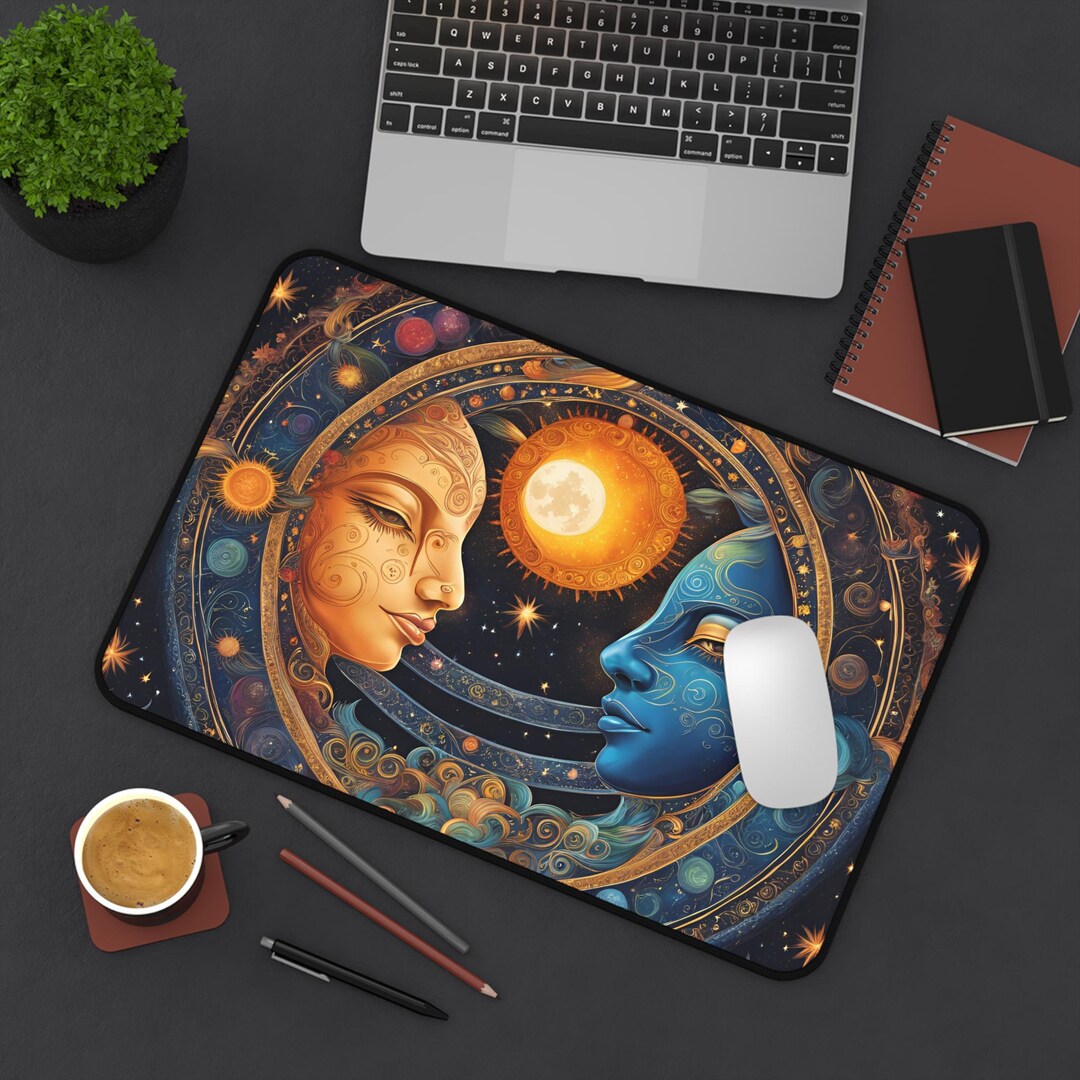 Sun and Moon Design Desk Mat Celestial Gaming Mouse Pad Large Mousepad Sun and Moon Desk Mat ...