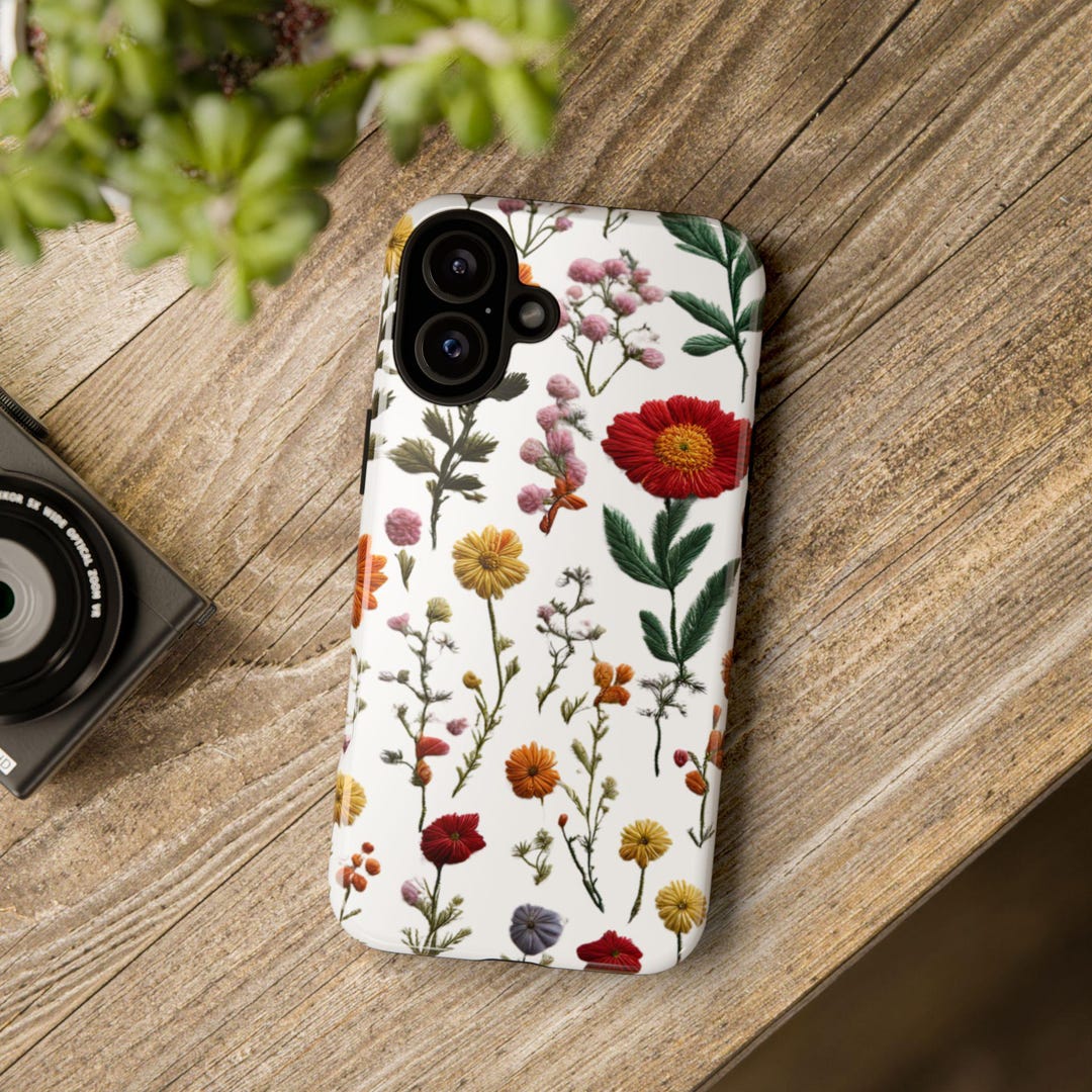 Wild Flowers Embroidered Illusion Trendy Design iPhone 16-11,8 X, XR ...
