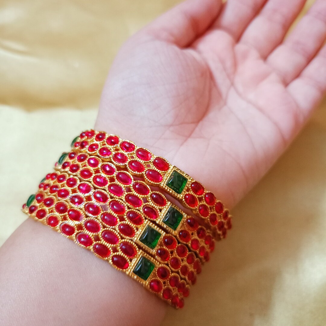 Antique Gold Rubygreen Bangle/ Matte Gold Bangle/ South - Etsy