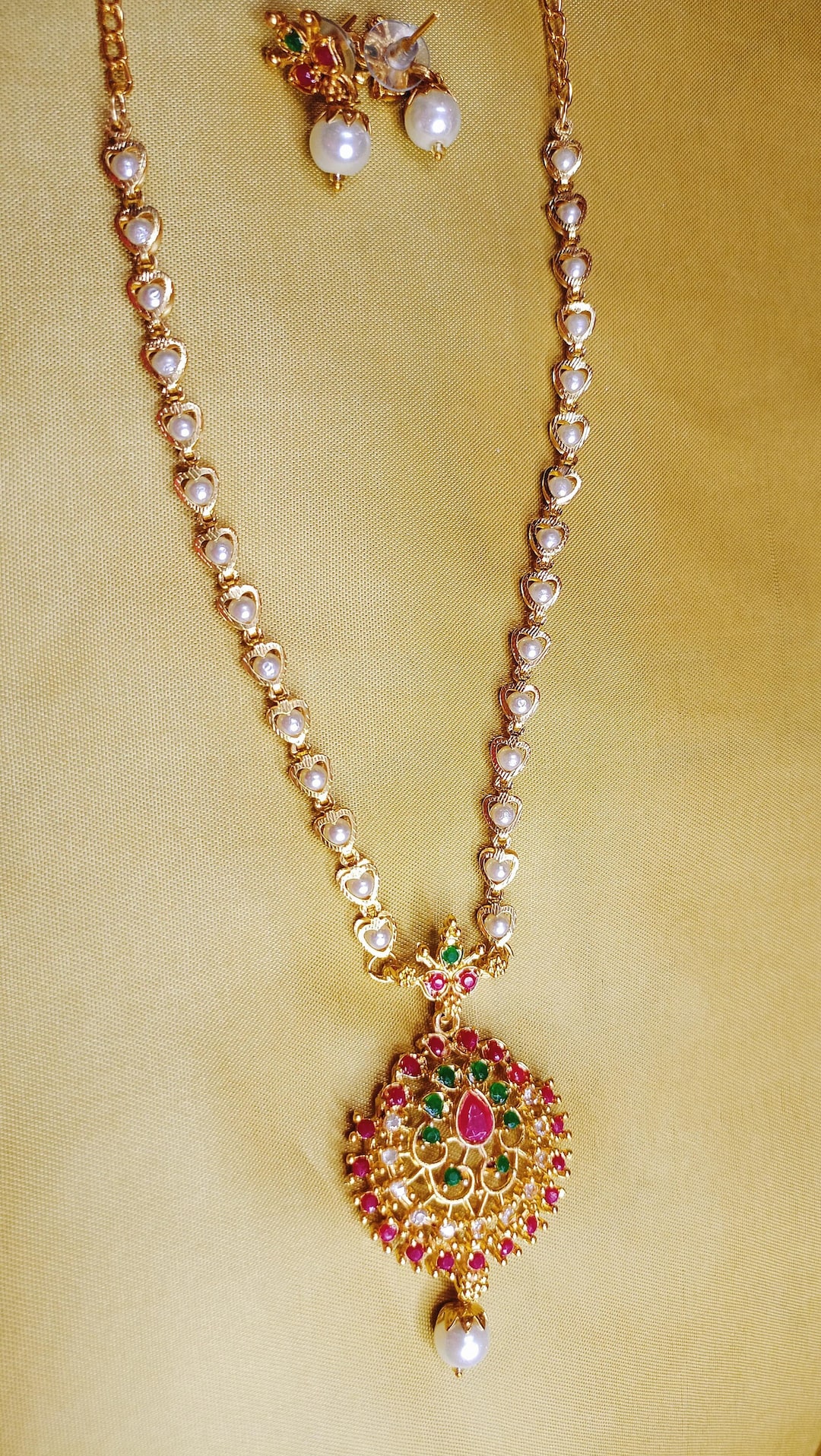 Gold Plated CZ Stone Southindian Temple Jewelry Set for Women & Girls ...