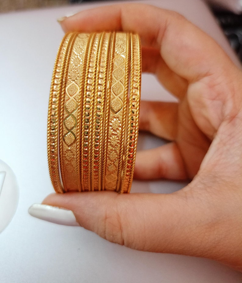 Set of 6hammered Gold Bangles, Gold Plated Bangles, Stacking Bangles ...