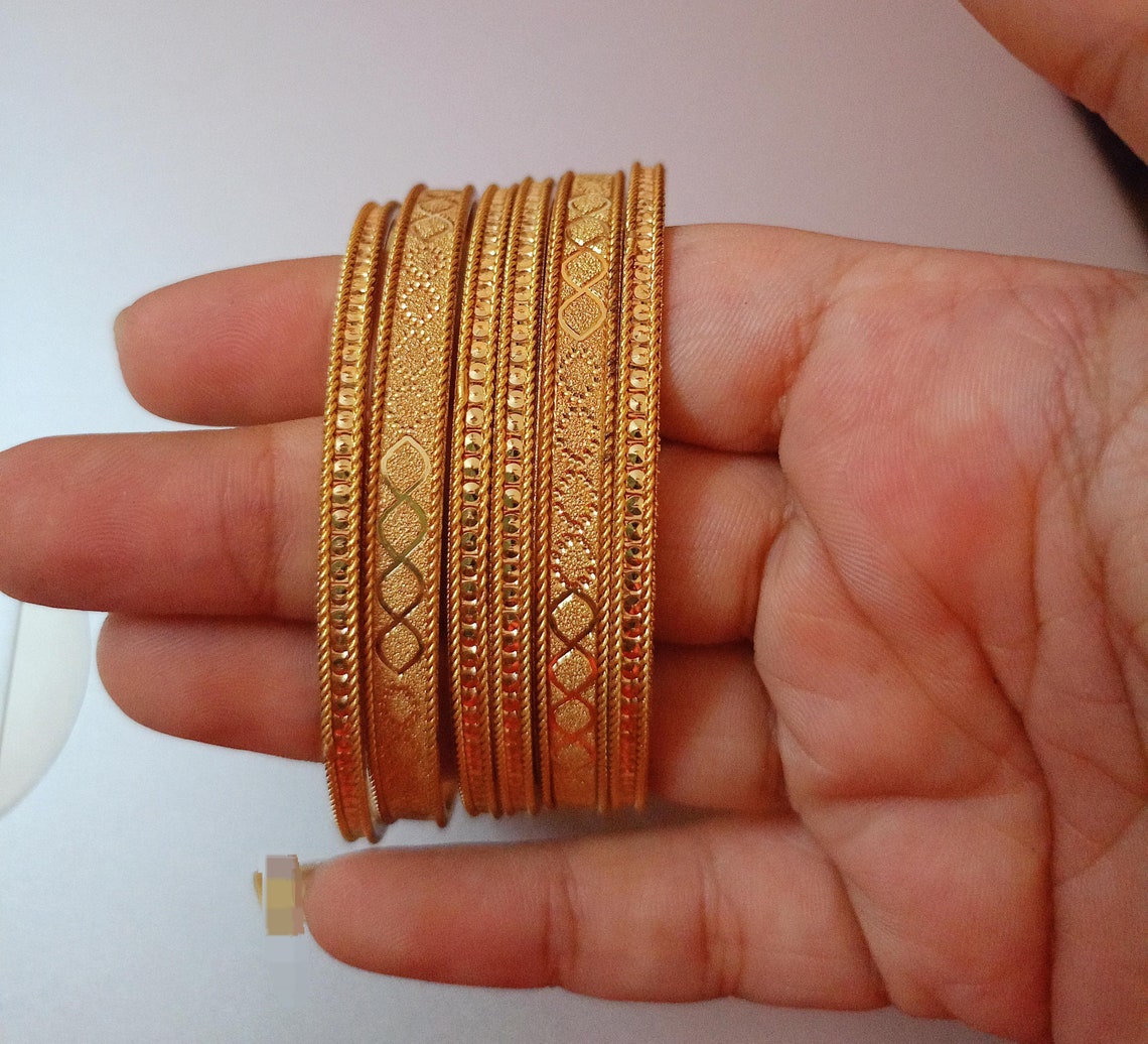 Set of 6hammered Gold Bangles, Gold Plated Bangles, Stacking Bangles ...