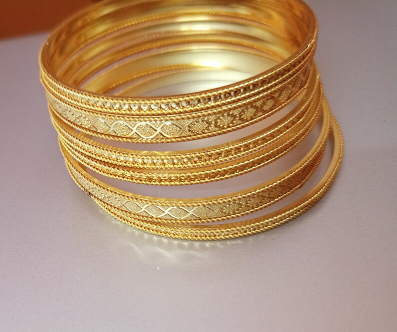 Set of 6hammered Gold Bangles, Gold Plated Bangles, Stacking Bangles ...