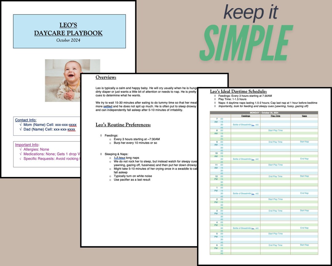 Daycare Instructions Playbook - Etsy