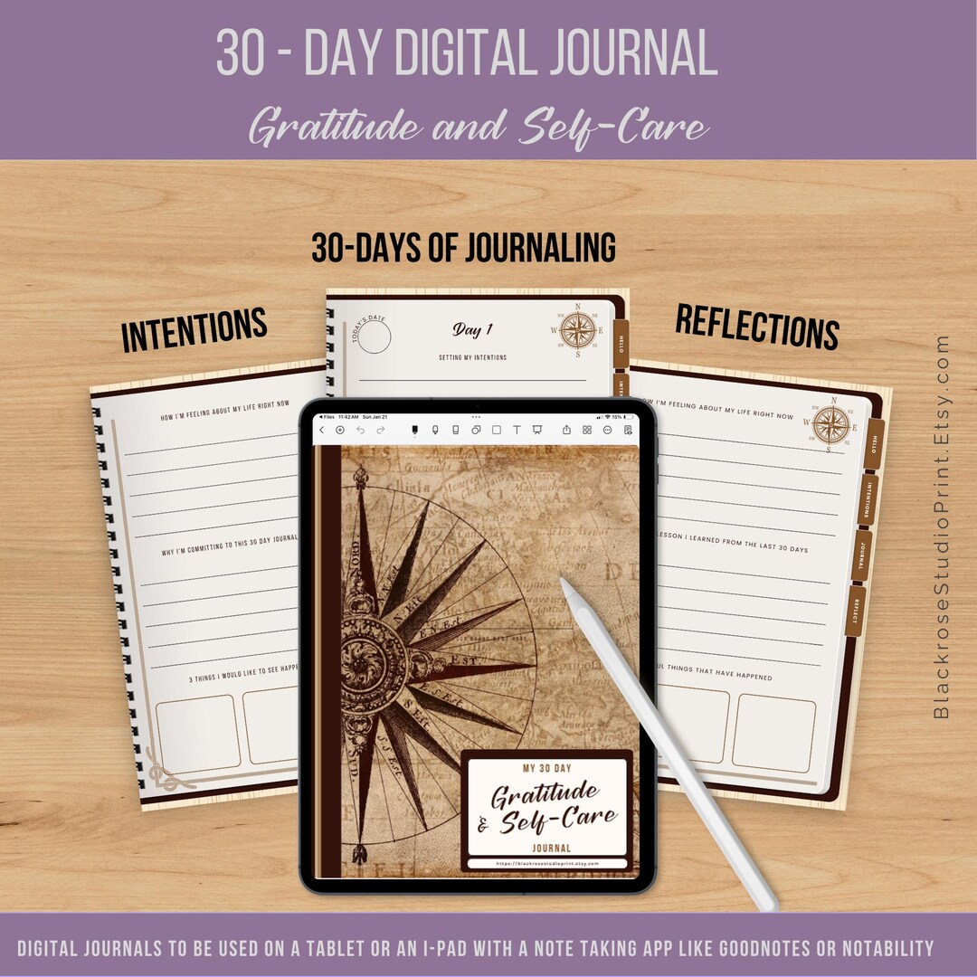 Nautical Compass 30 Day Self Care and Gratitude Digital Journal, Daily ...