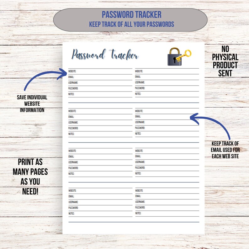 Printable Password Tracker in 2 Styles / Password Log / 8.5 X 11 US ...