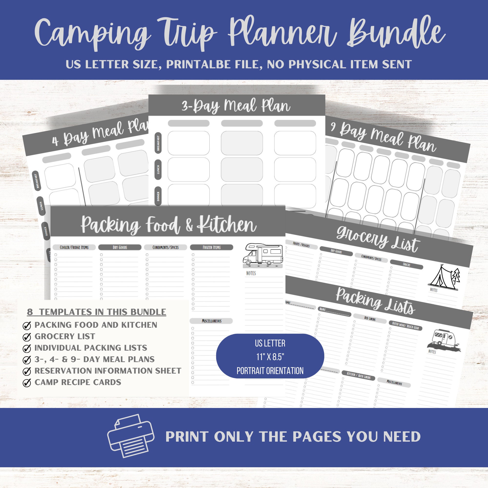 Camping Trip Printable Worksheet, Meal Planner, Packing List ...