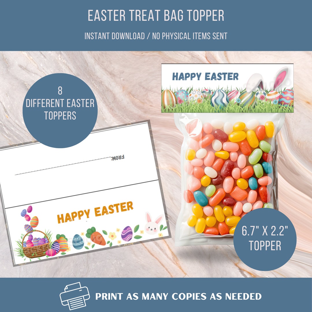 Easter Printable Treat Bag Topper. 8 Different Designs to Be Added to ...