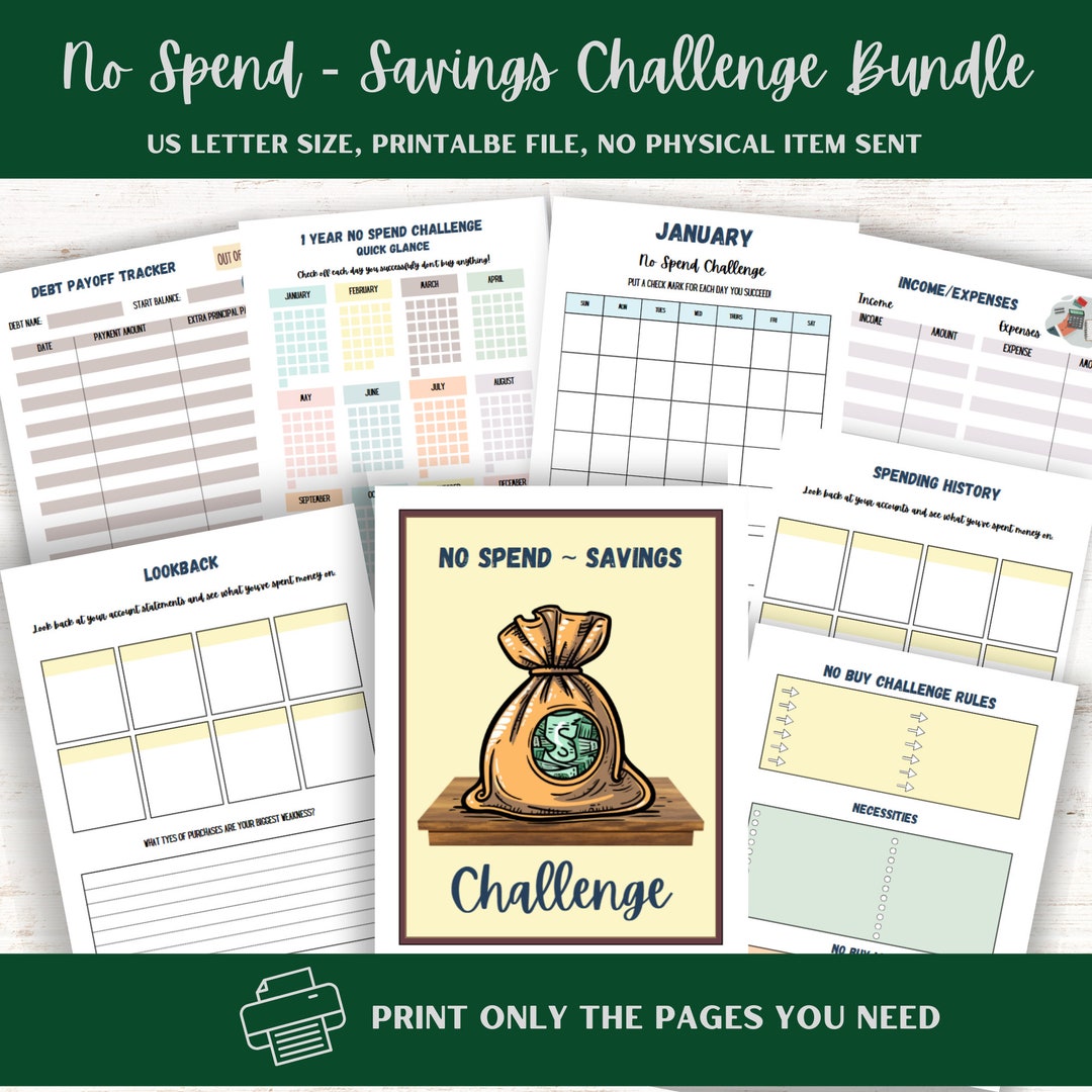 No Spend - Money Savings Challenge Printable Bundle, Financial ...