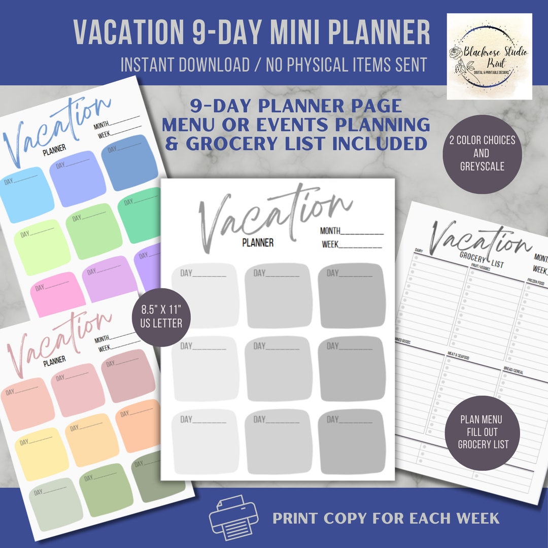 Mini Vacation, Daily Trip Planner, Camping, Cabin, Menu Plan, Grocery ...