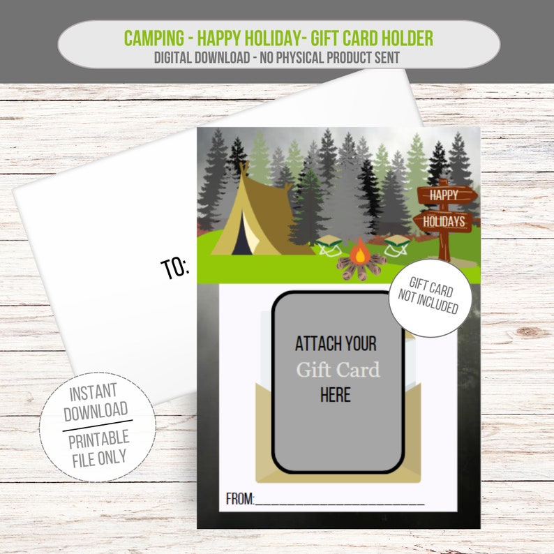 Camping - Happy Holidays - Printable Gift Card Holder - Etsy