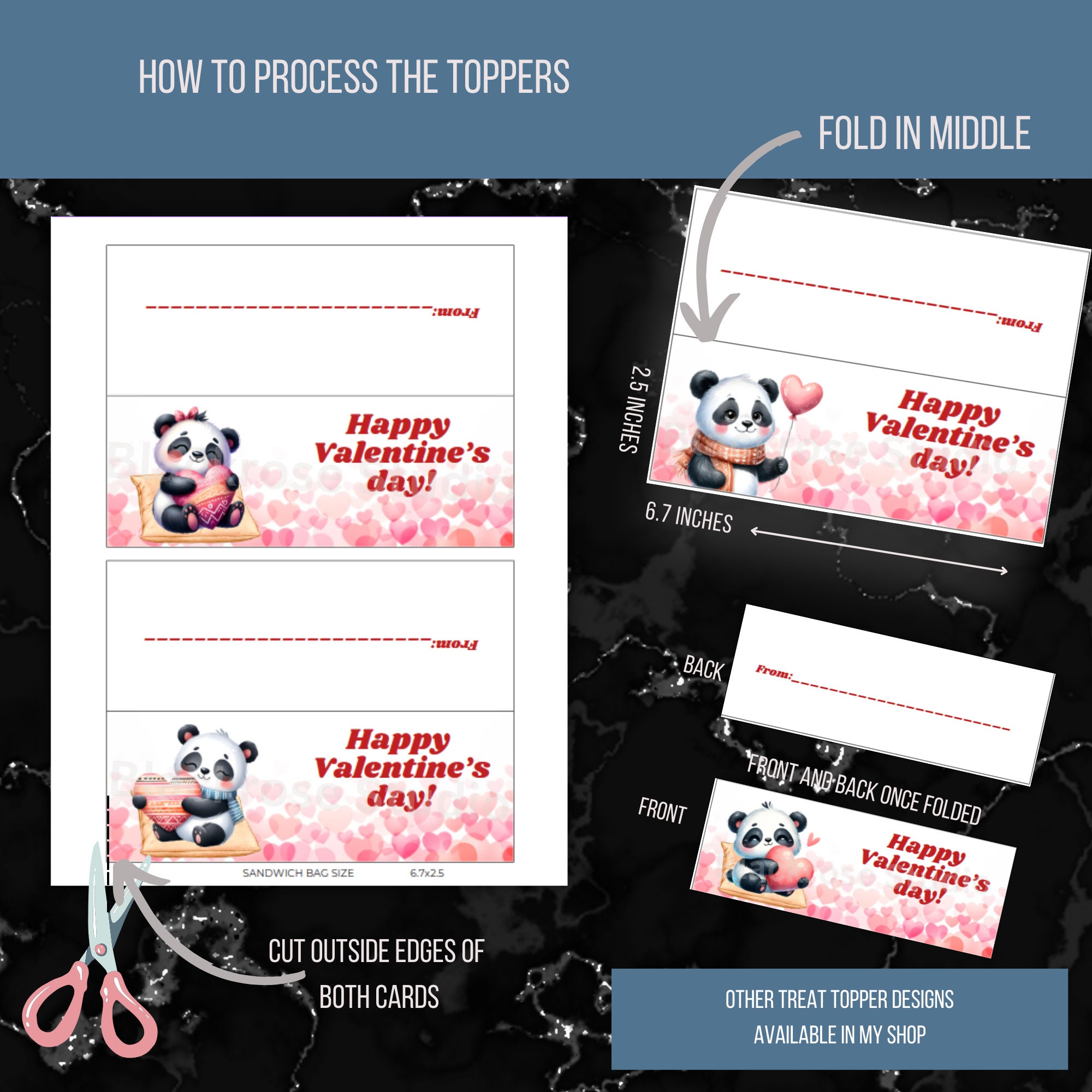 Panda Valentines Day Printable Treat Bag Toppers. 8 Different Designs ...