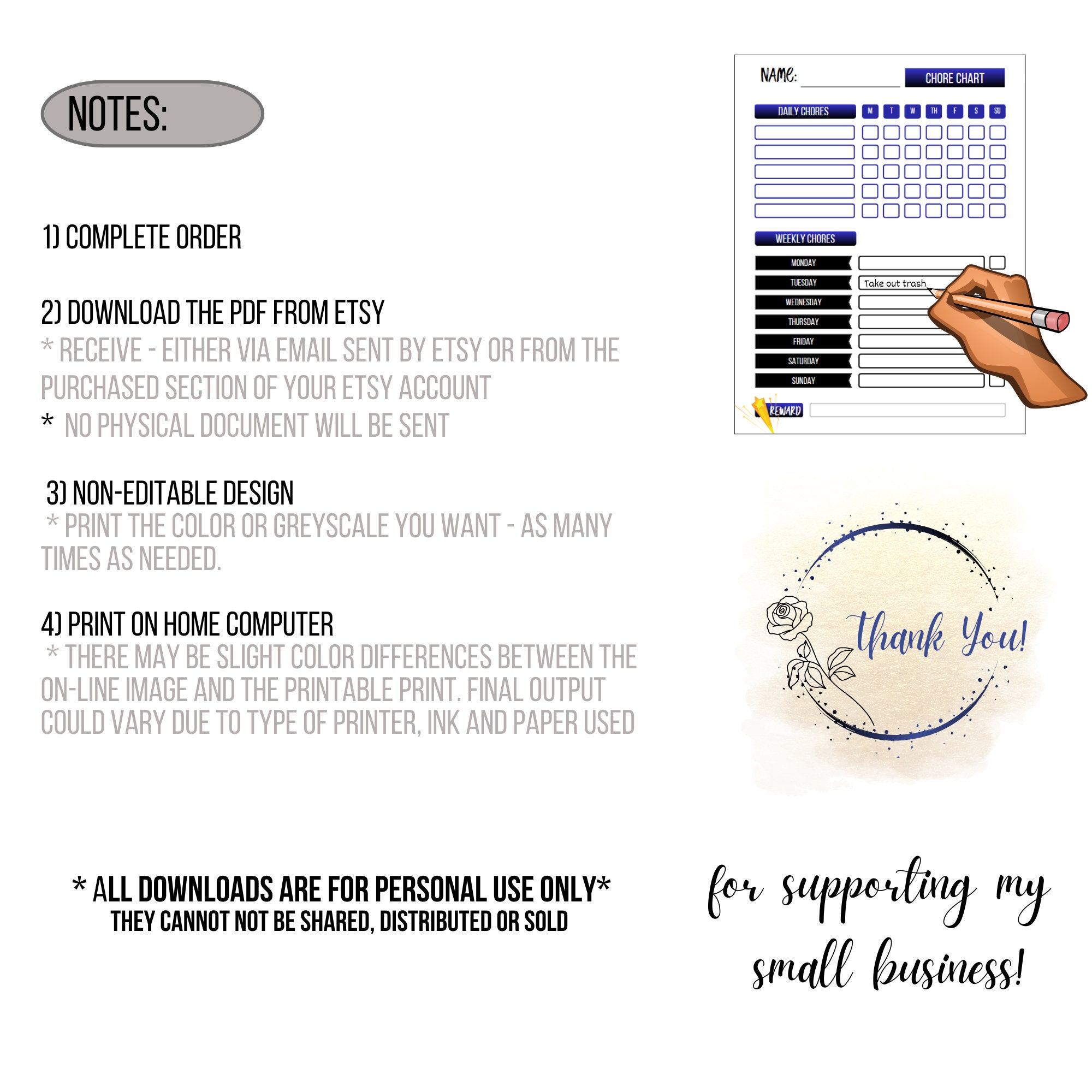 Daily / Weekly Printable Chore Chart With Weekly Reward - Etsy