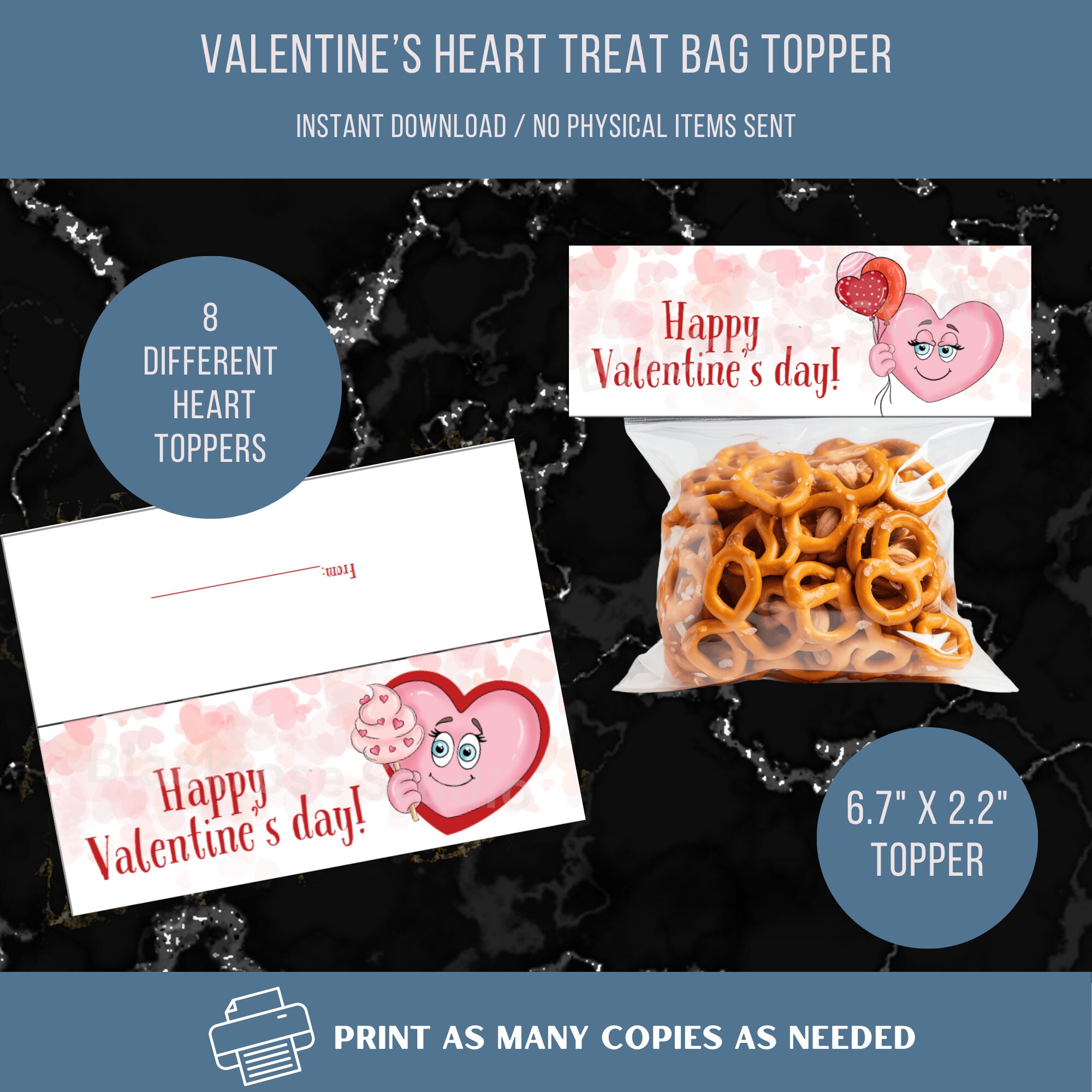 Heart Valentines Day Printable Treat Bag Toppers. 8 Different Designs ...