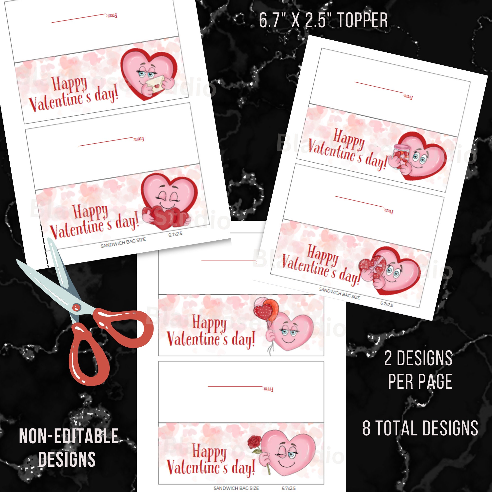 Heart Valentines Day Printable Treat Bag Toppers. 8 Different Designs ...