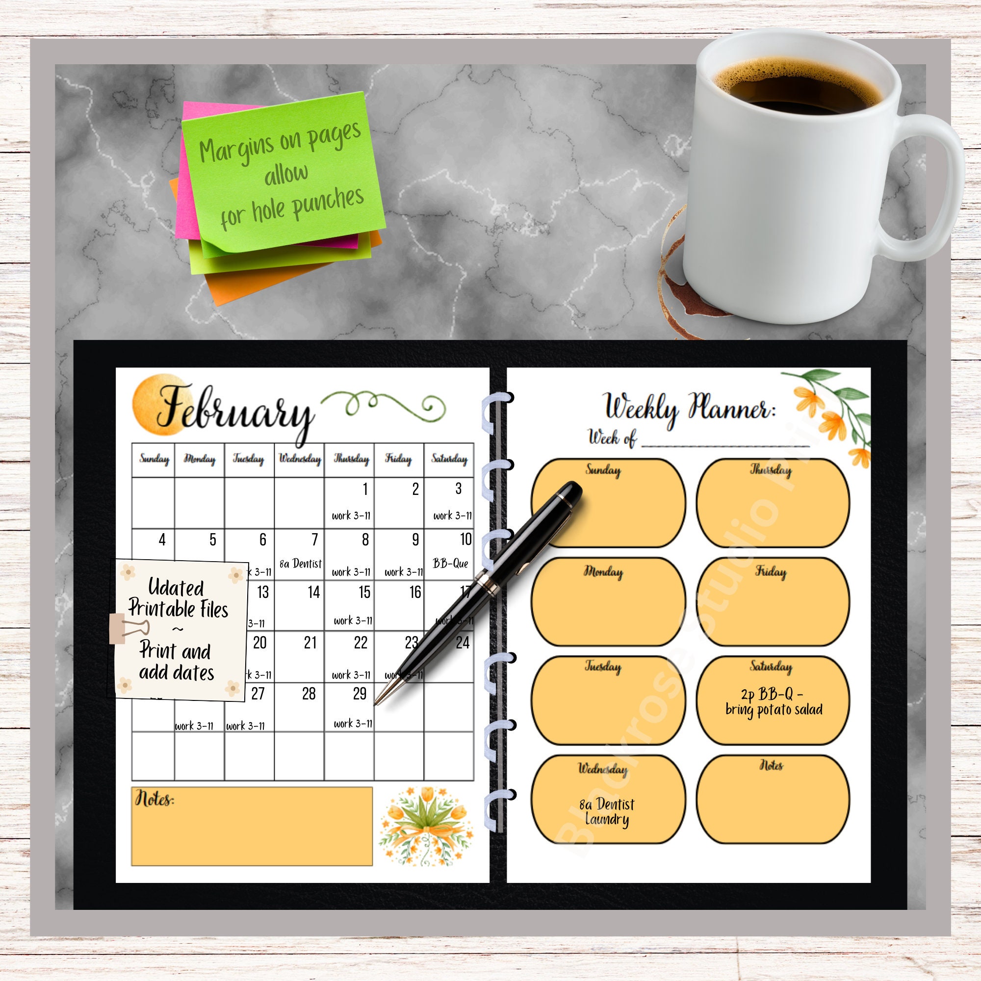 Floral Bouquet Undated Printable Planner. Monthly, Weekly, Daily ...