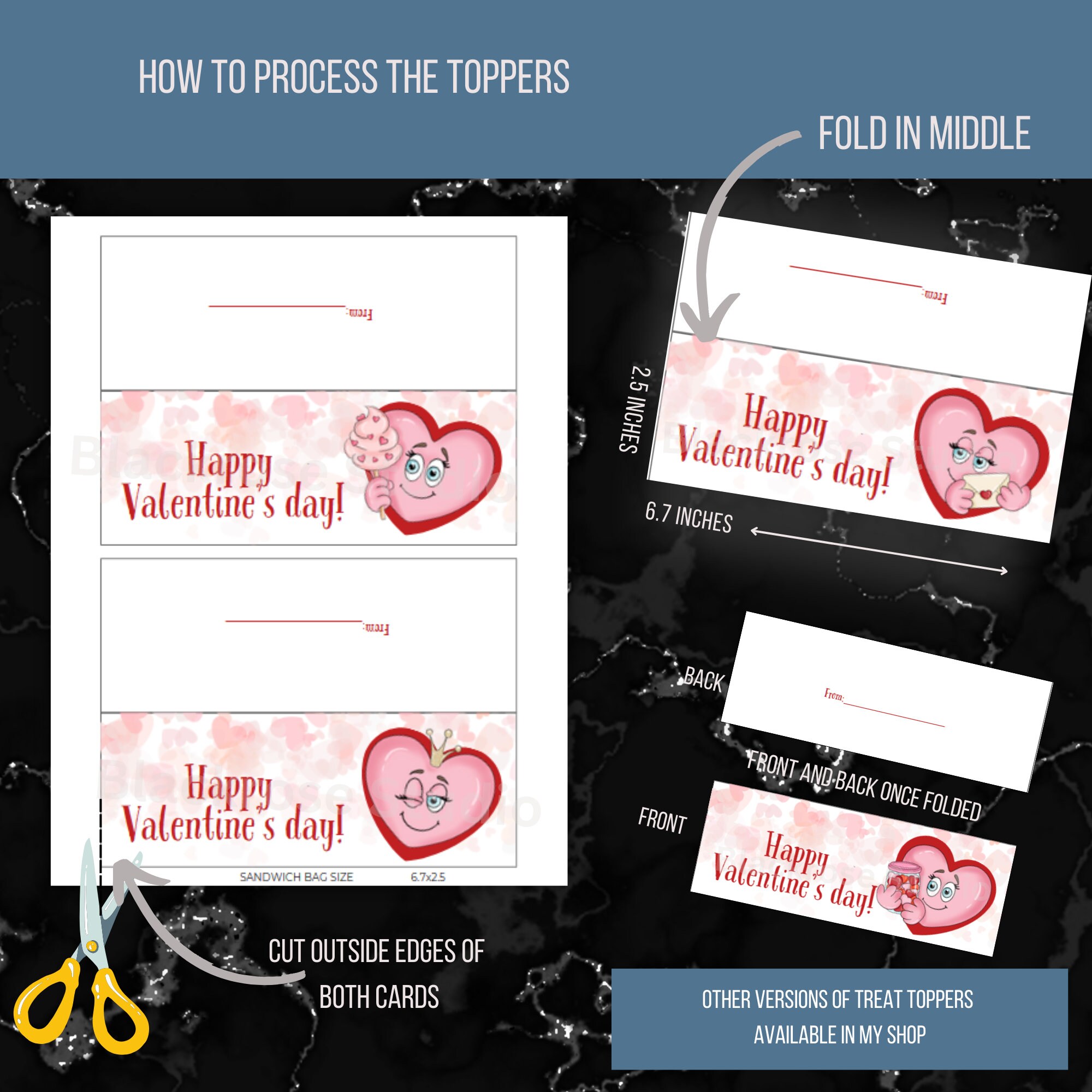 Heart Valentines Day Printable Treat Bag Toppers. 8 Different Designs ...